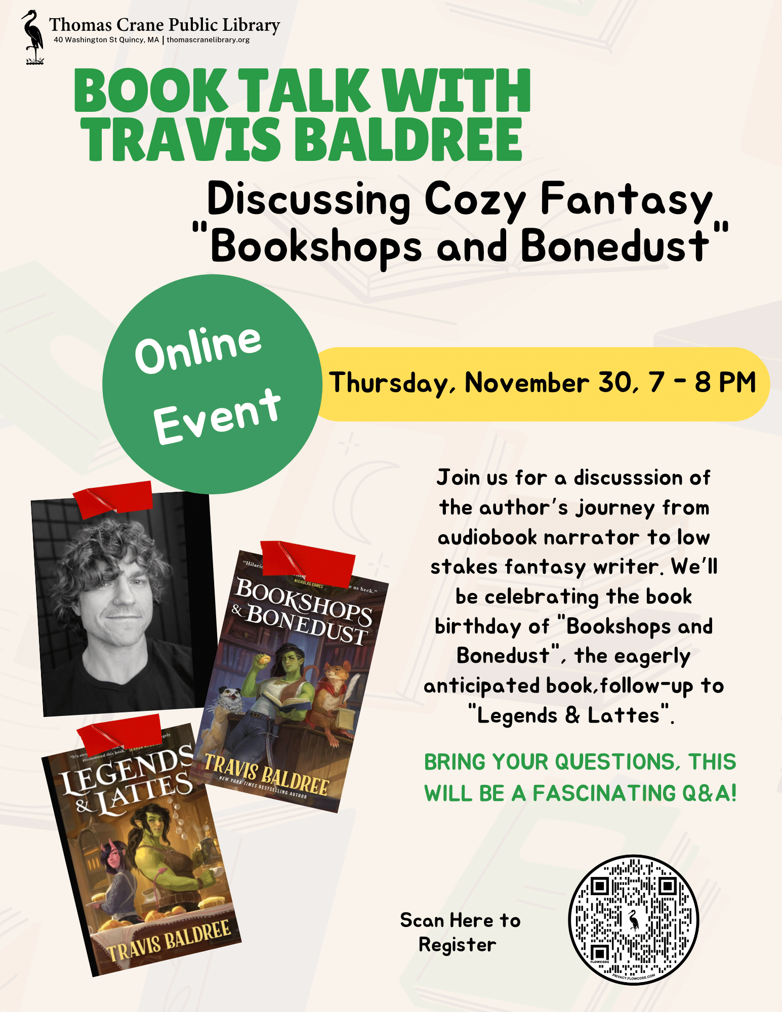 Thomas Crane Public Library to Host Online Q&A with “Bookshops and Bonedust” Author Travis ...