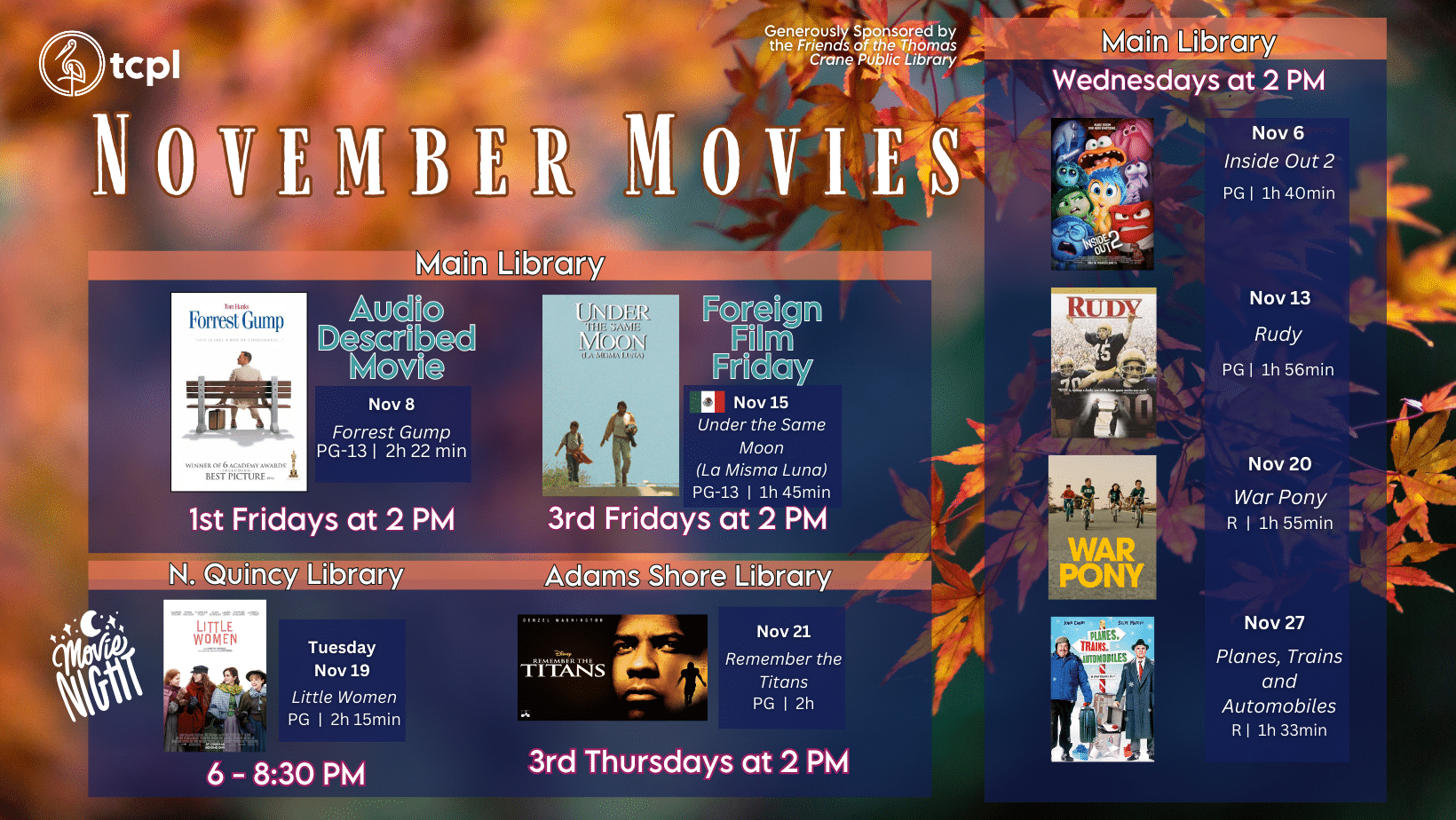November Movies at the Library – Thomas Crane Public Library